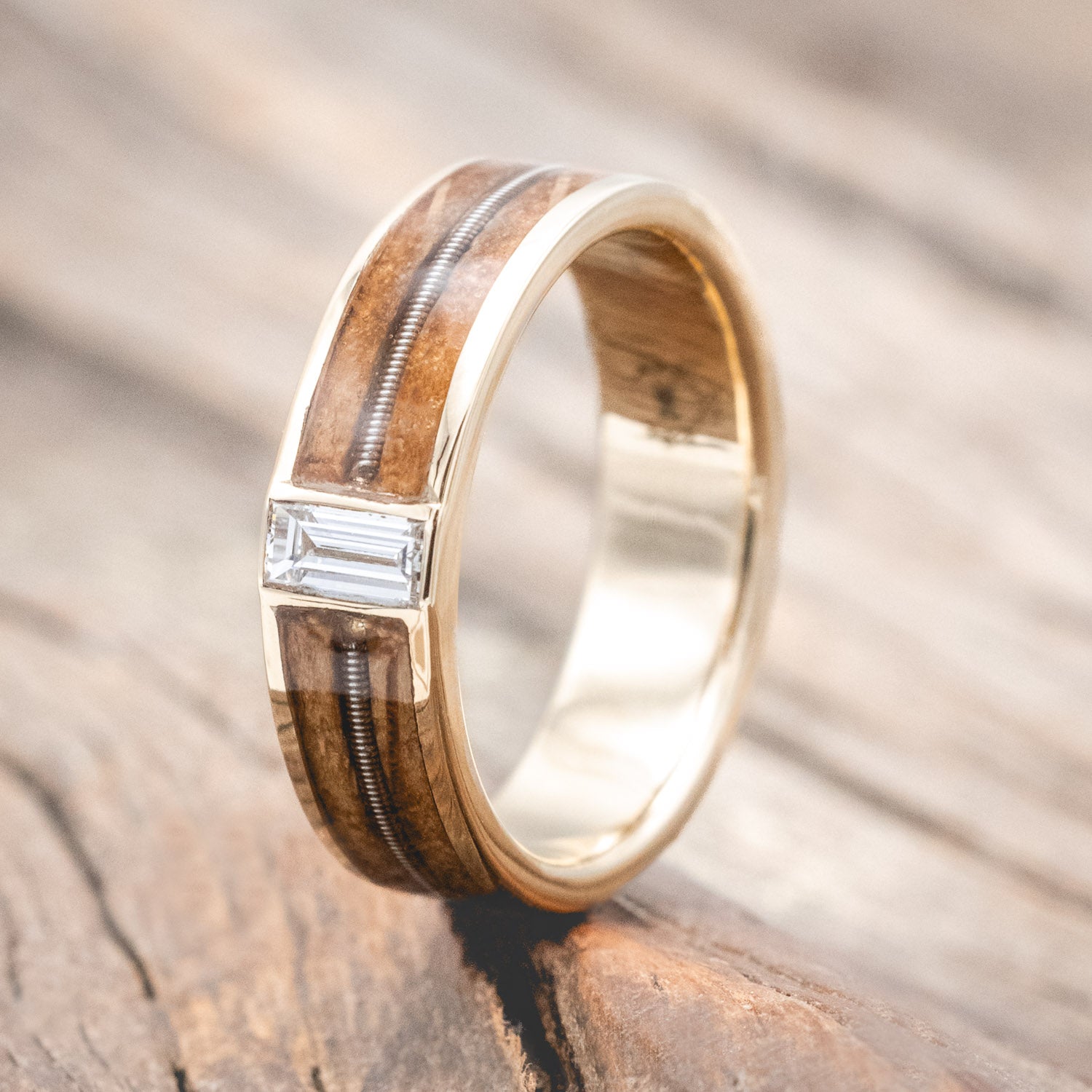 "Vaughan" Guitar String & Whiskey Oak Wedding Ring | Staghead Designs