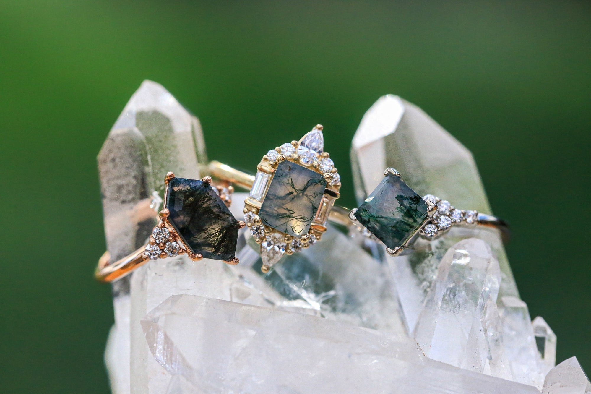 Custom Moss & Moss Agate Wedding Rings & Bands| Staghead Designs
