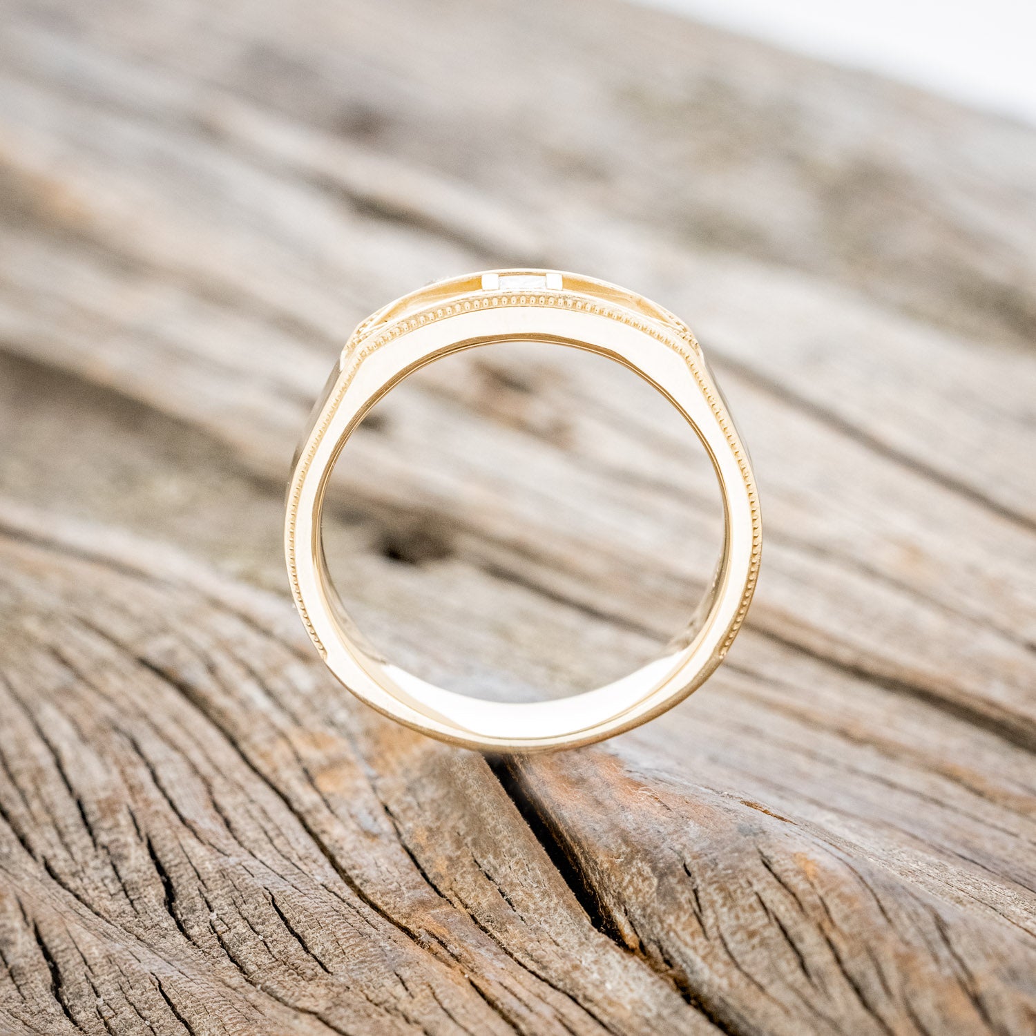 MILGRAIN PATTERN MEN'S ENGAGEMENT RING WITH A DIAMOND ACCENT