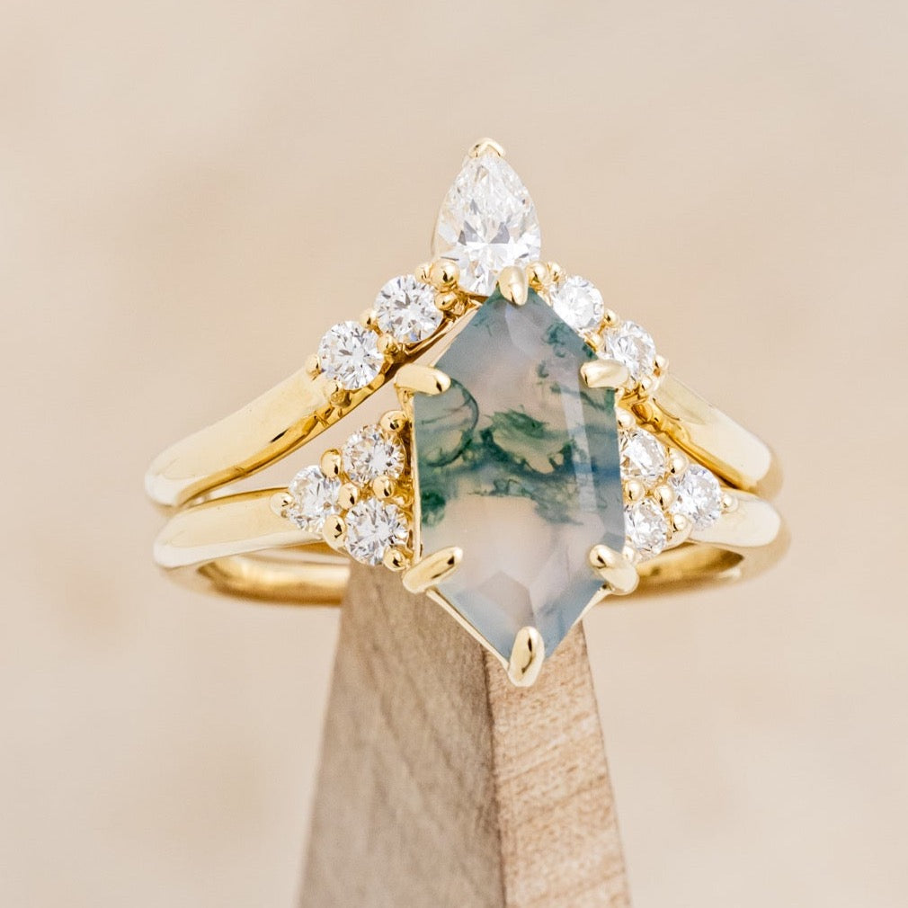 "Octavia" Moss Agate Engagement Ring + Diamond Accents & Tracer