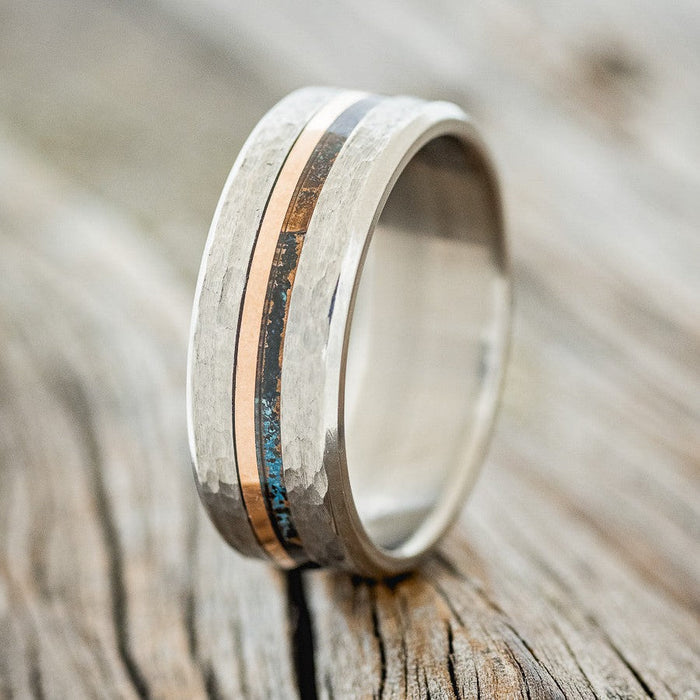 "ASHER" - CENTERED PATINA COPPER & 14K GOLD INLAY WEDDING