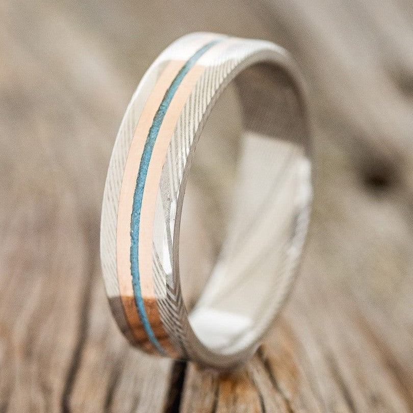 "ASHER" - TURQUOISE & 14K GOLD INLAYS WEDDING RING
