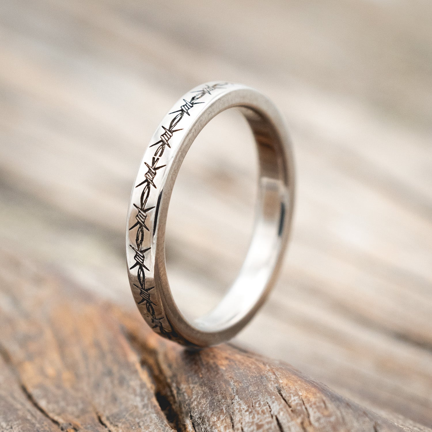 Barbed Wire Engraved Stacking Band | Staghead Designs Wedding Rings