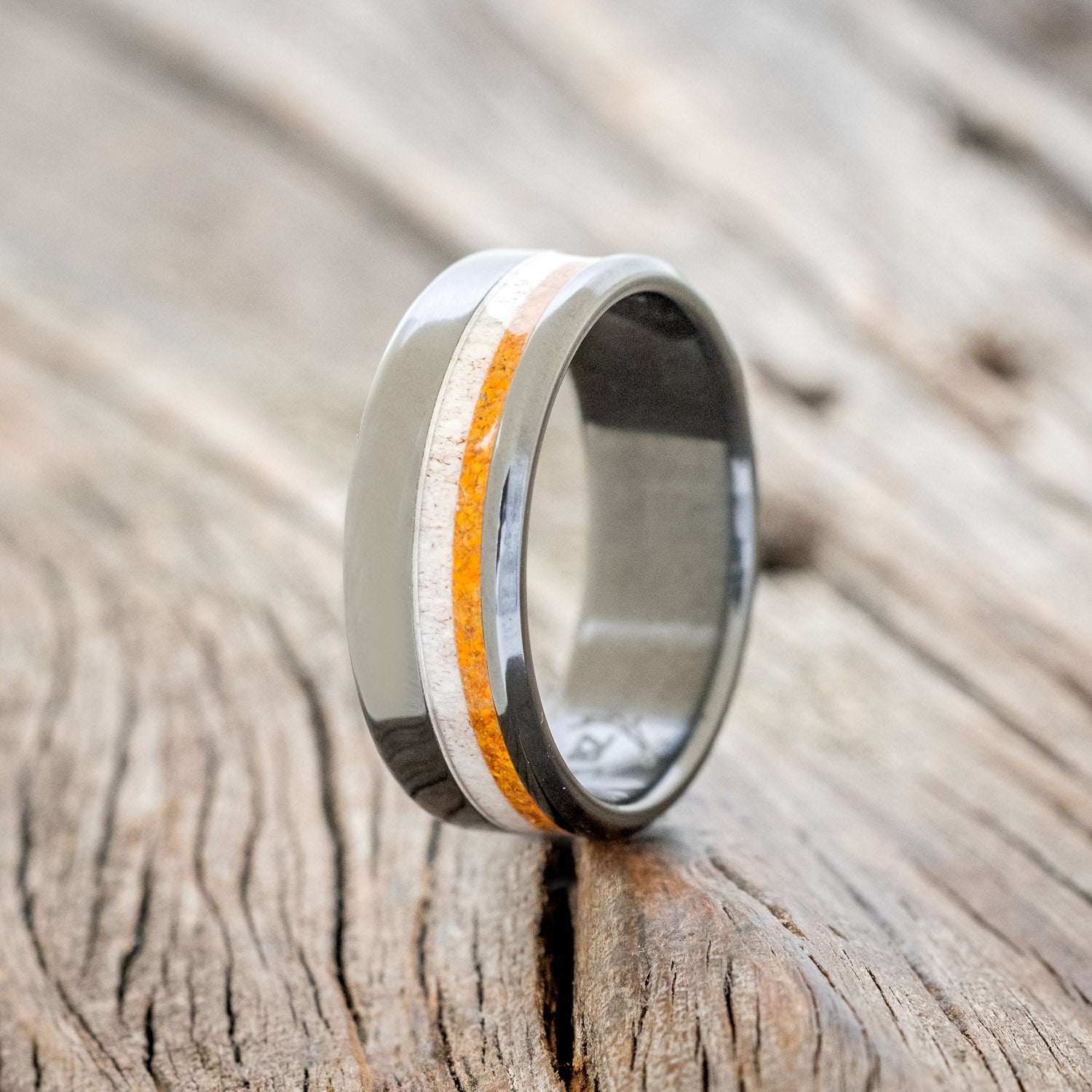 "CASTOR" - ELK ANTLER & ORANGE OPAL WEDDING RING