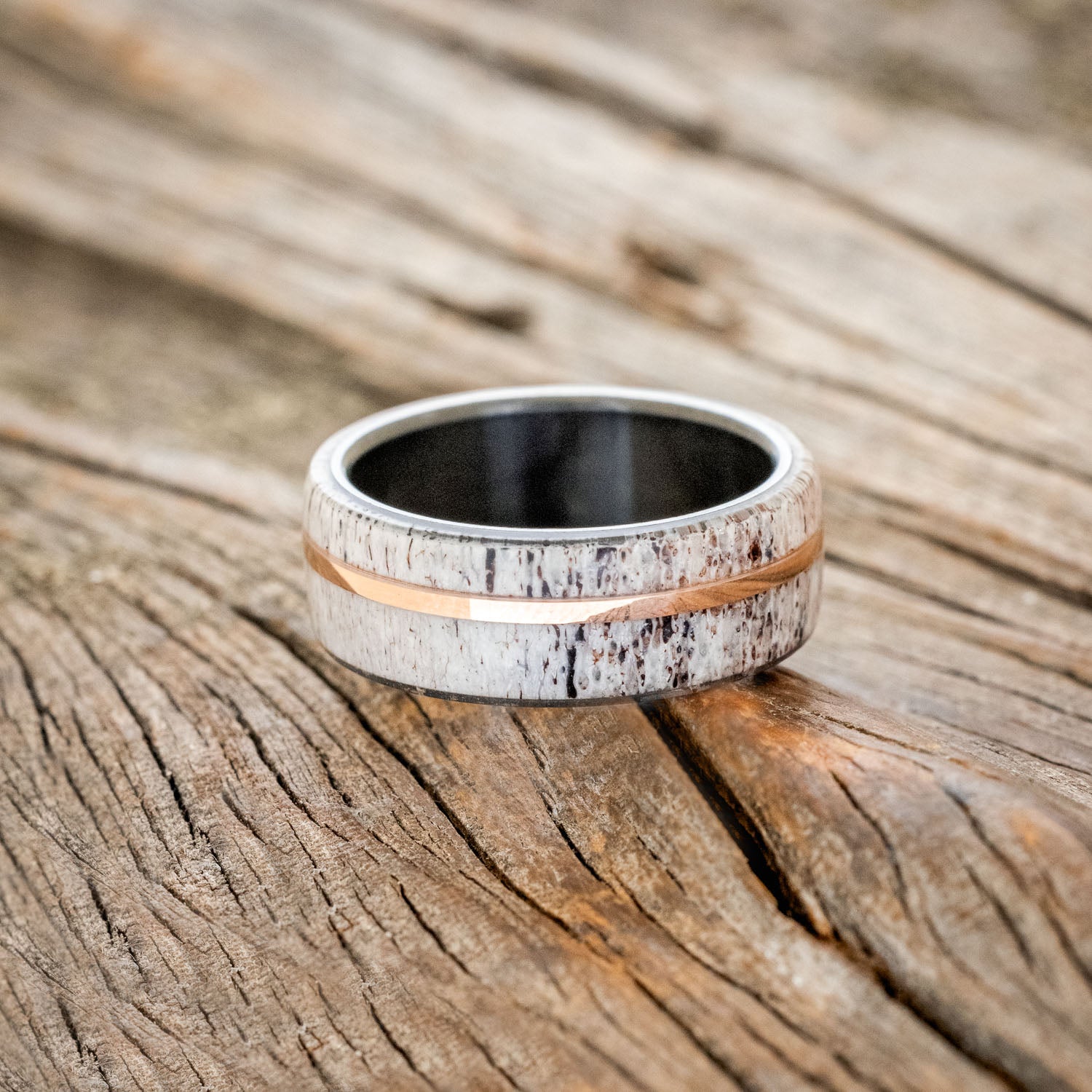 "Golden" Elk Antler & 14K Gold Inlay Wedding Band | Staghead Designs