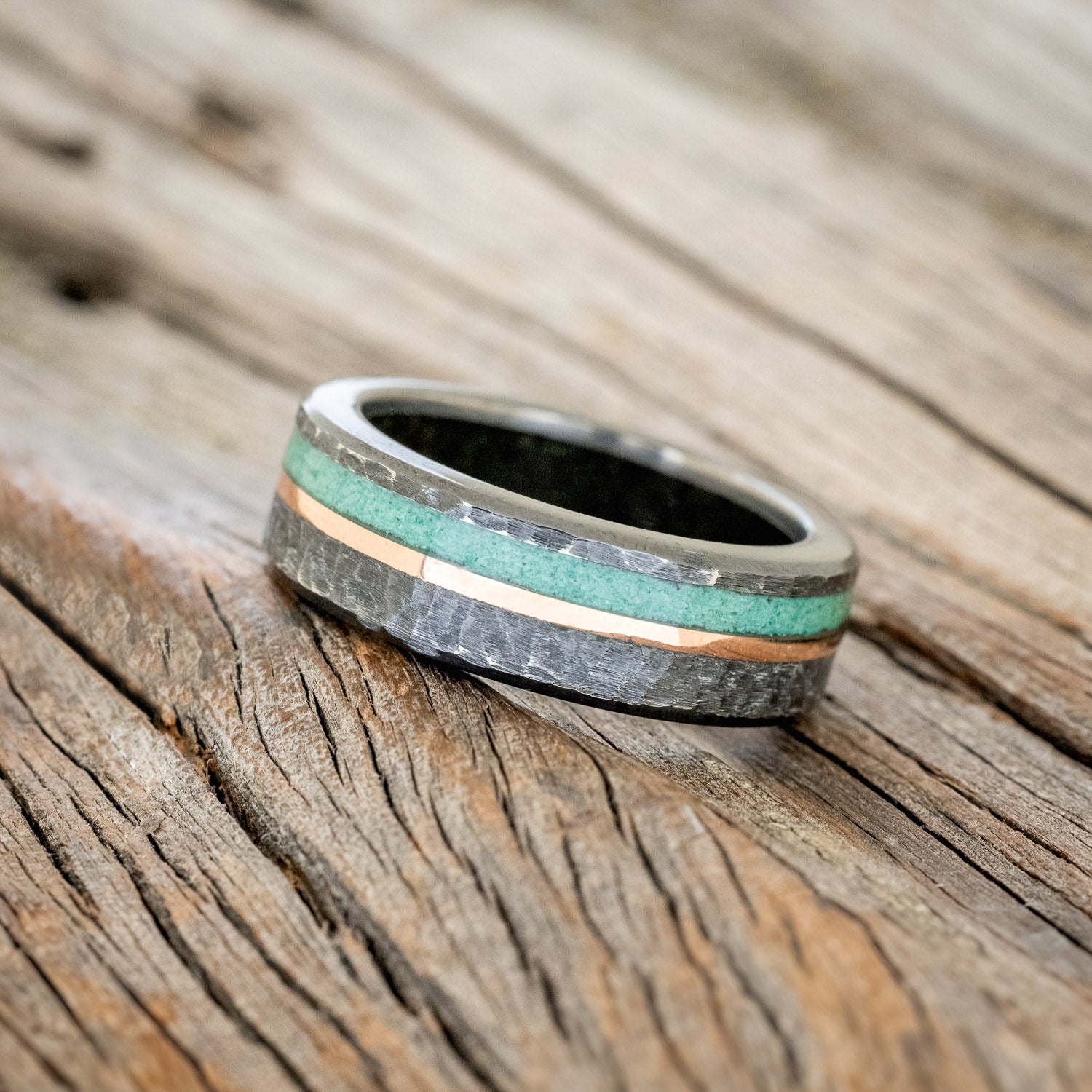"CASTOR" - PATINA COPPER & 14K GOLD INLAY WEDDING BAND