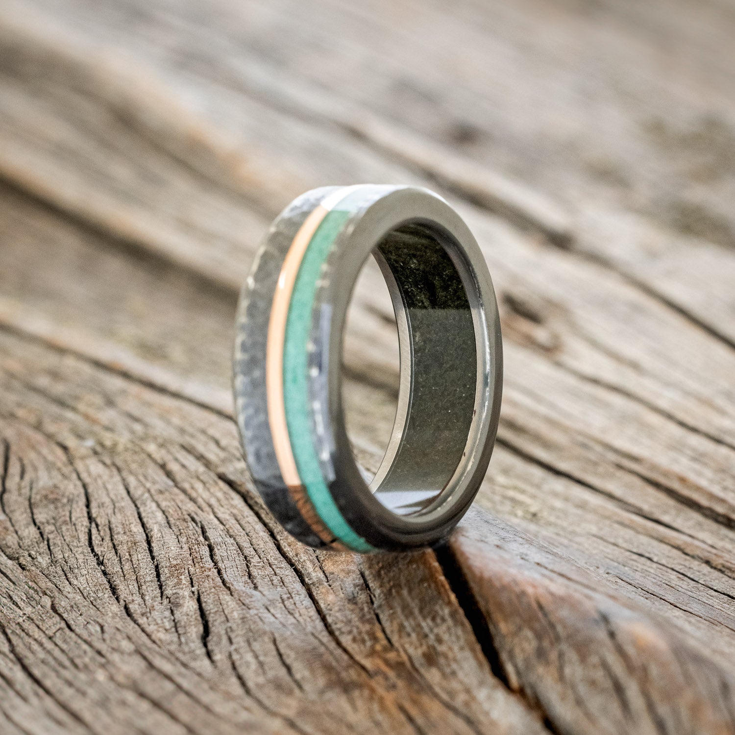 "CASTOR" - PATINA COPPER & 14K GOLD INLAY WEDDING BAND