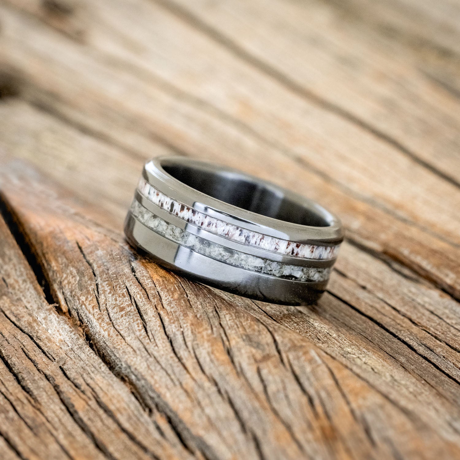 "COSMO" - MATCHING SET OF MOONSTONE & ANTLER WEDDING RINGS