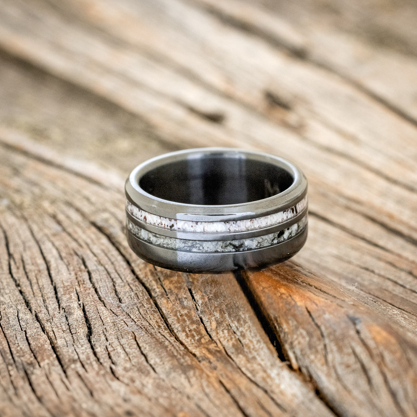 "COSMO" - MATCHING SET OF MOONSTONE & ANTLER WEDDING RINGS