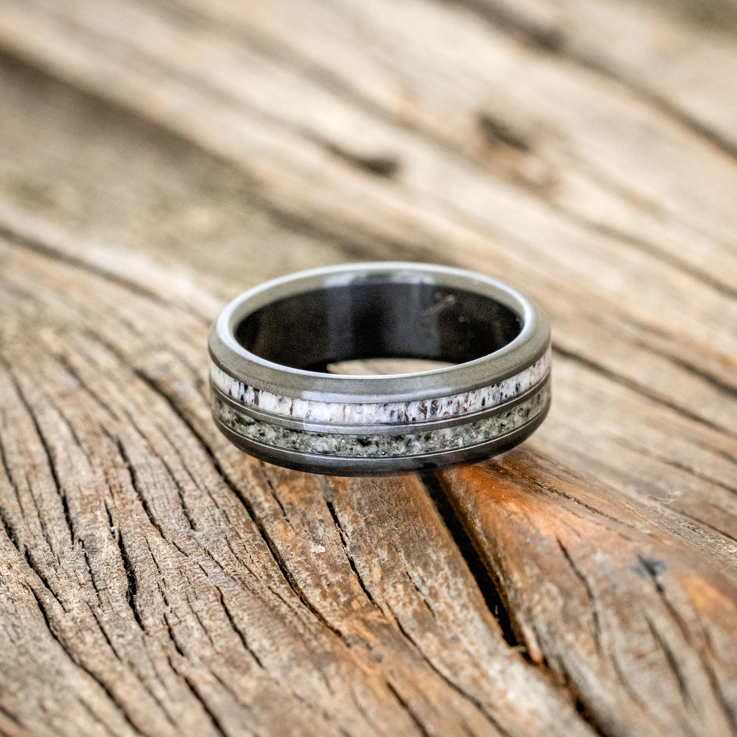 "COSMO" - MATCHING SET OF MOONSTONE & ANTLER WEDDING RINGS