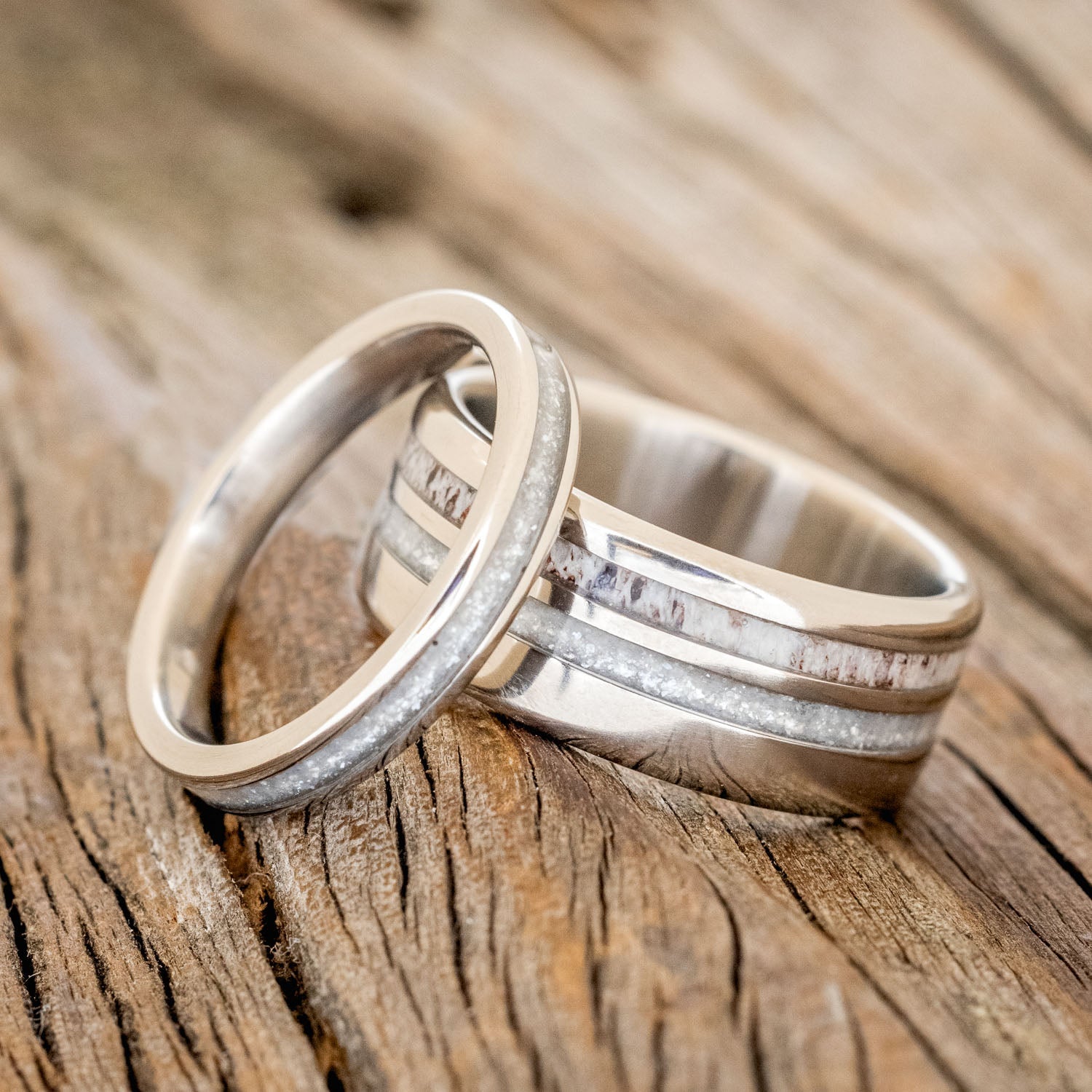 "Cosmo" Set of Antler & Diamond Dust Wedding Bands | Staghead Designs