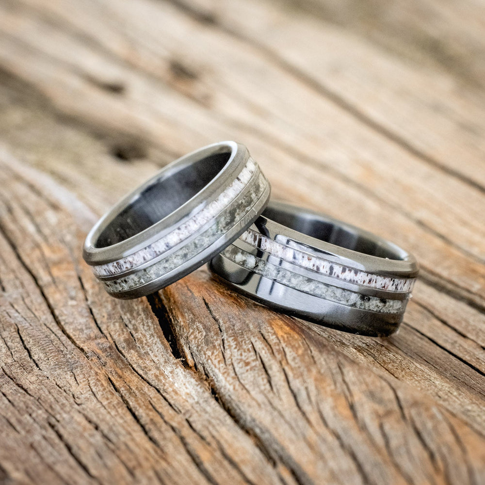 "COSMO" - MATCHING SET OF MOONSTONE & ANTLER WEDDING RINGS