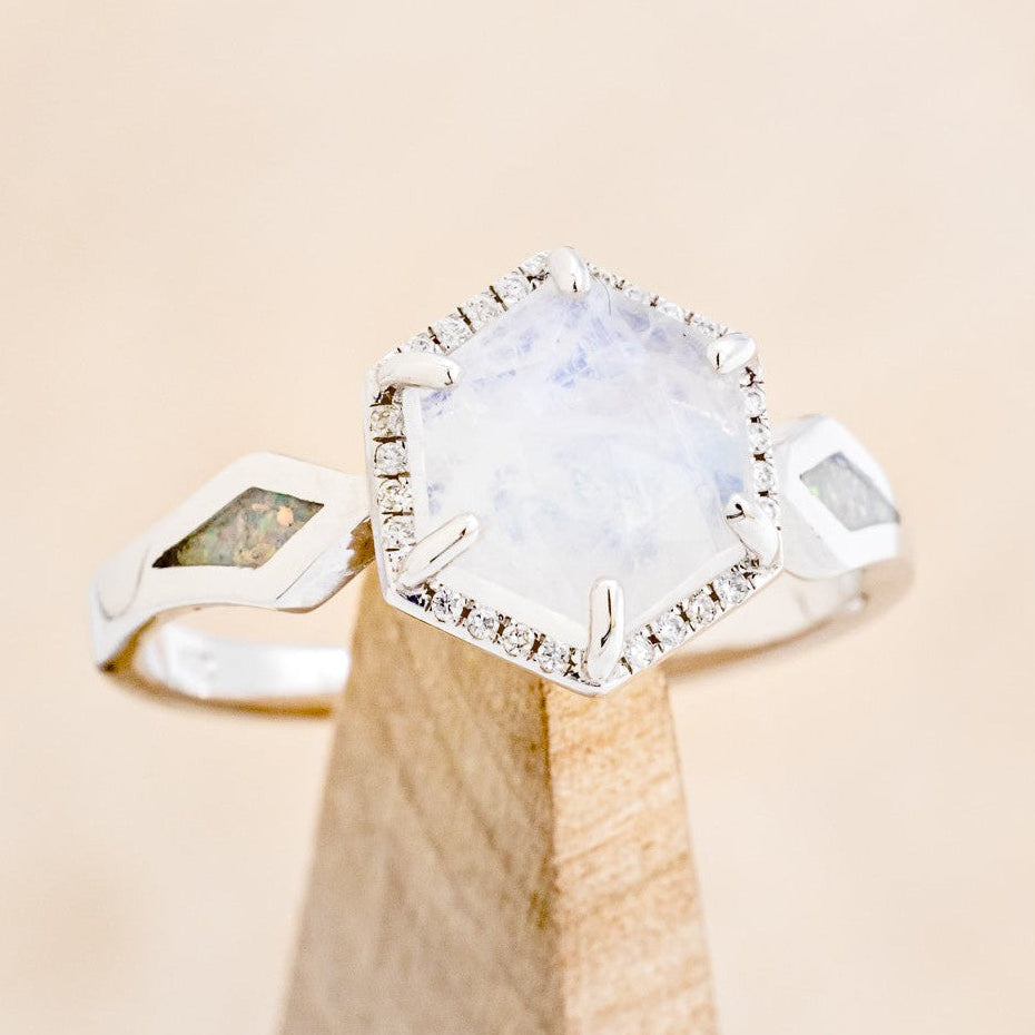 "Crazy On You" Hexagon Moonstone Engagement Ring With Diamond Accents