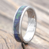 "Borealis" Mountain Wedding Ring With Maple & Glowing Northern Lights
