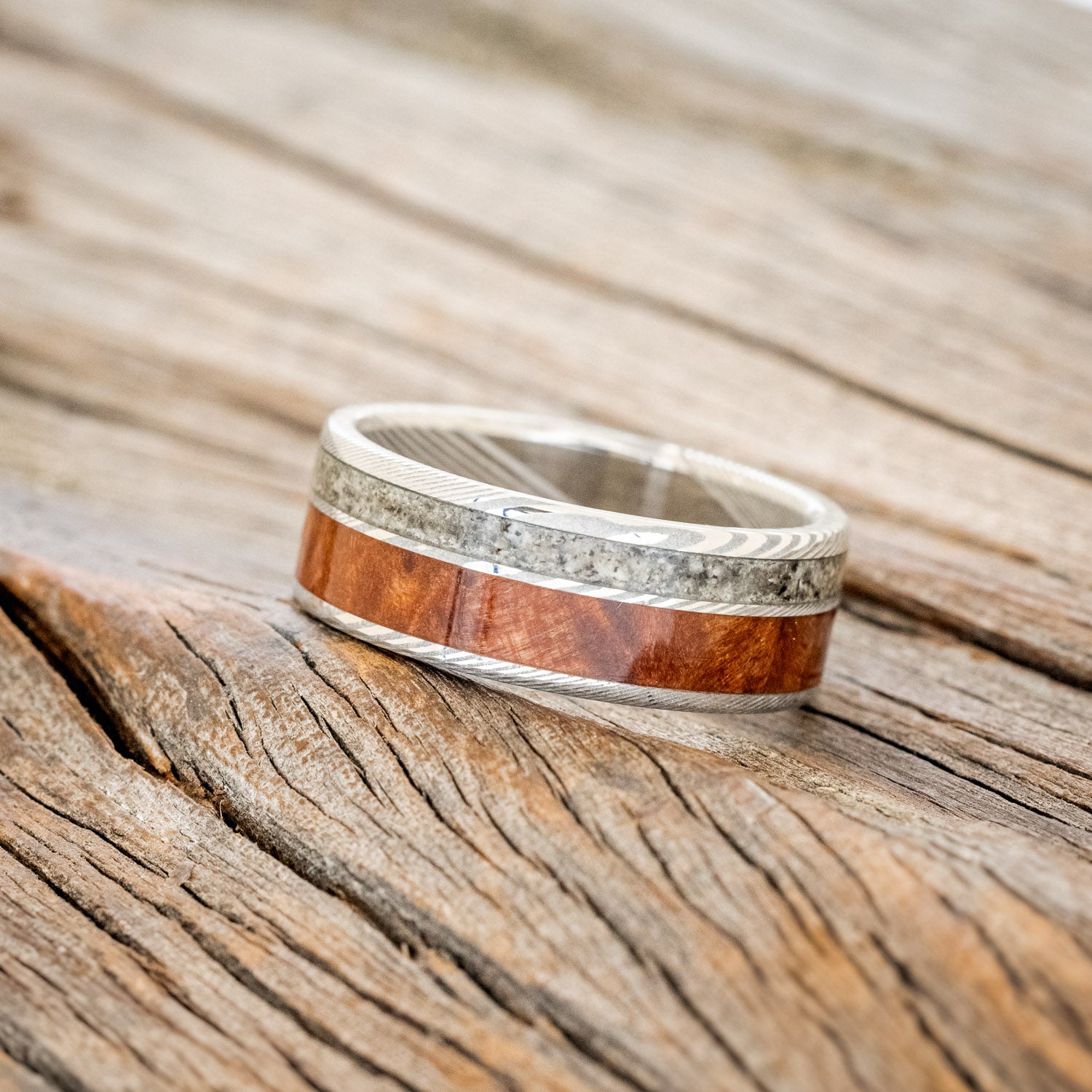 "RAPTOR" - REDWOOD & GRANITE WEDDING RING