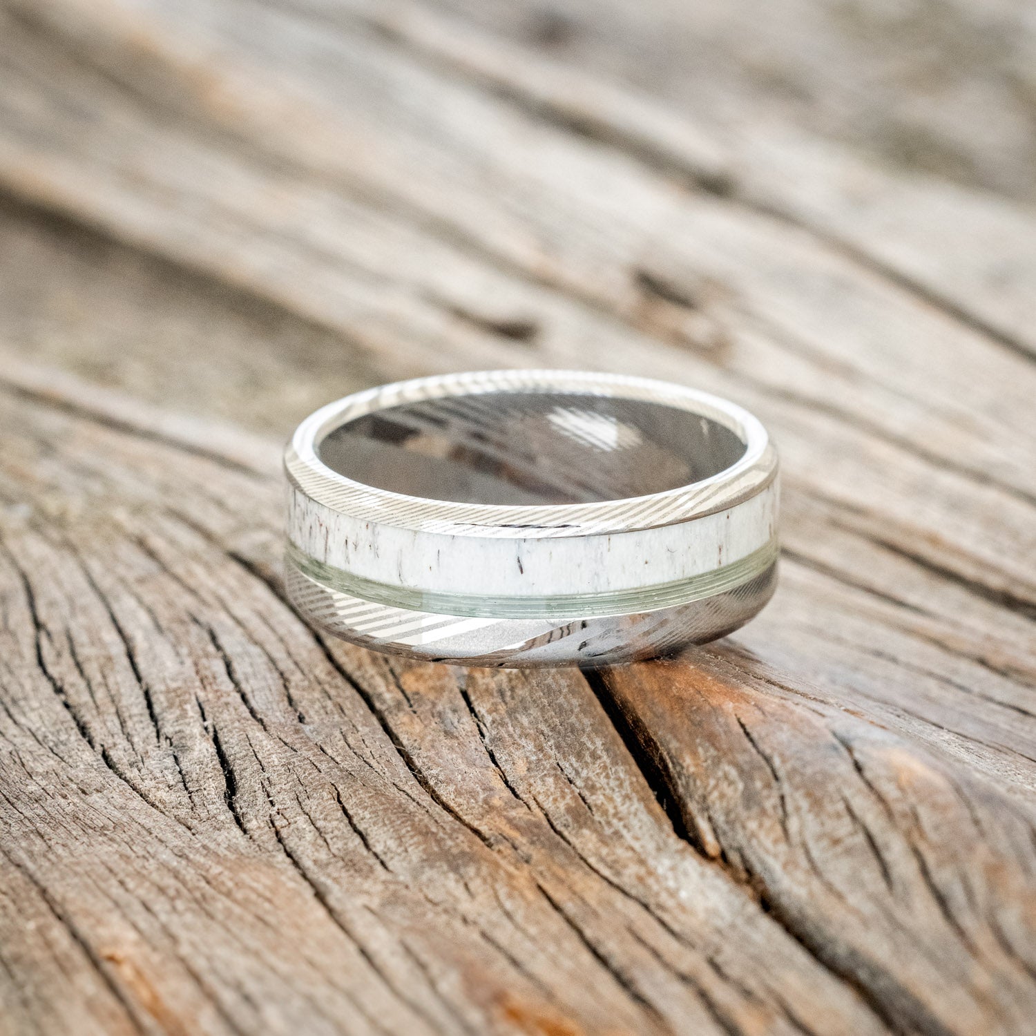"Tanner" Clear Fishing Line & Antler Wedding Band | Staghead Designs