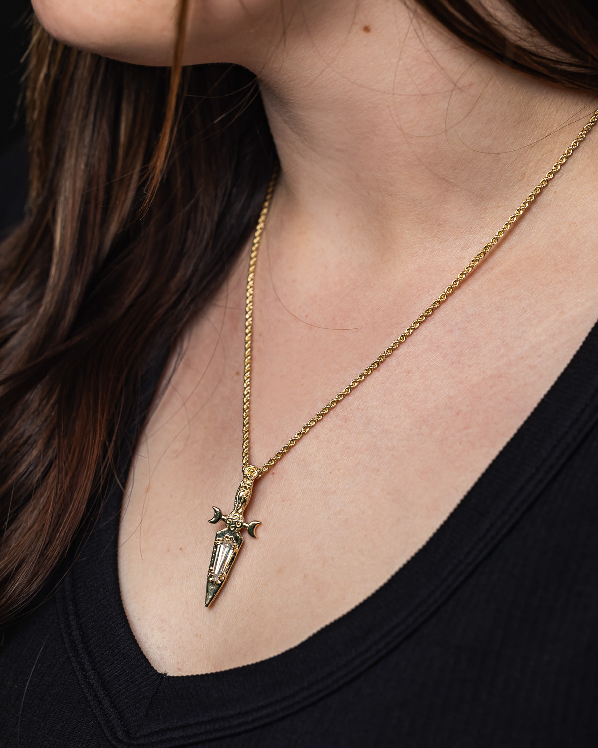 Goddess Dagger Pendant in 14K Gold with Moissanite | Staghead Designs