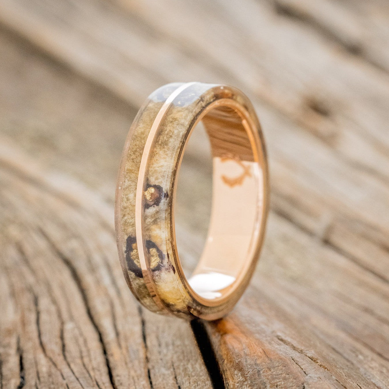 "Golden" Buckeye Burl & Gold Nuggets Wedding Ring | Staghead Designs
