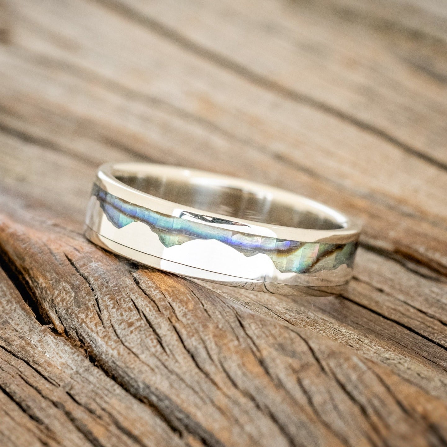 "Helios" Paua Shell & Silver Mountain Wedding Ring | Staghead Designs