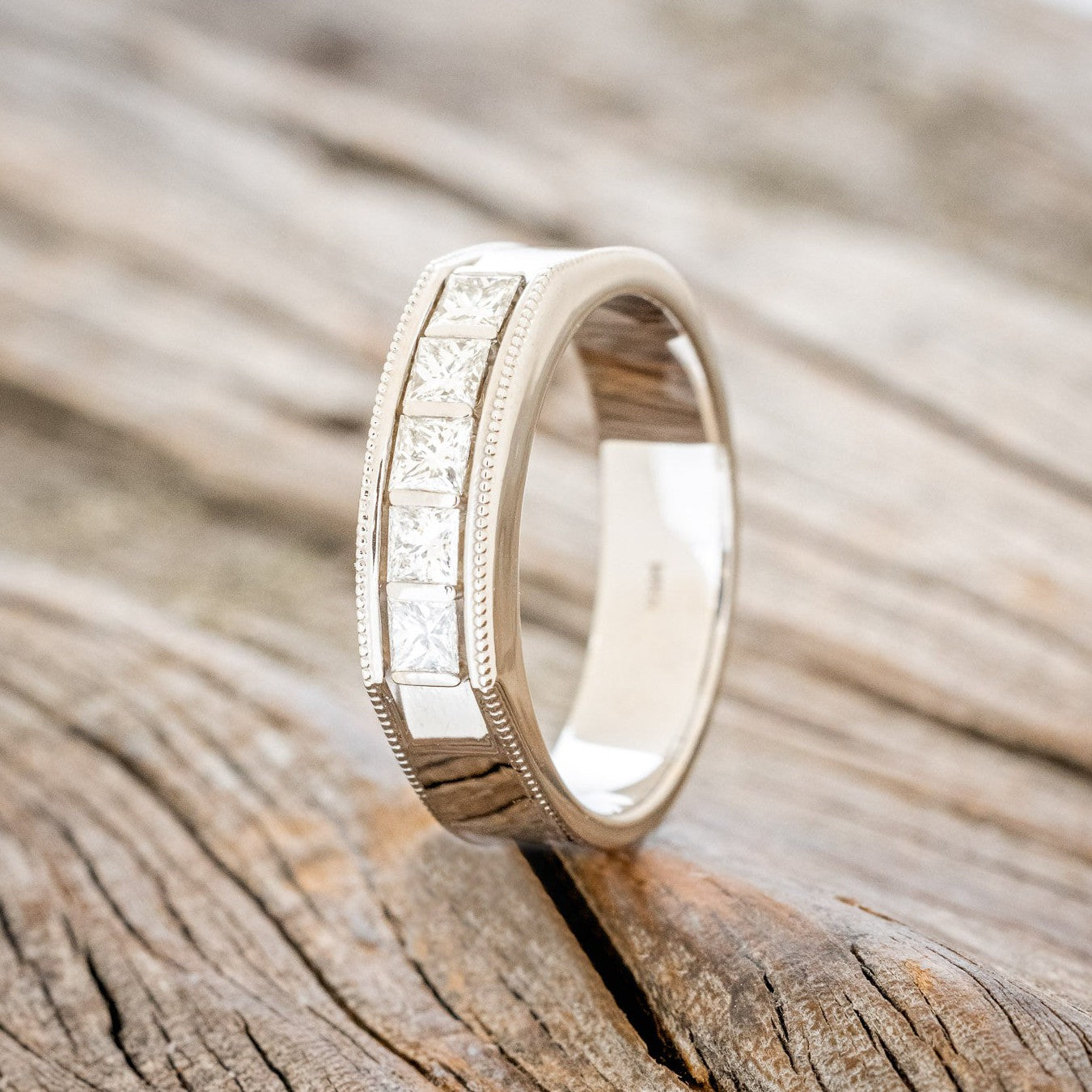 MILGRAIN PATTERN MEN'S ENGAGEMENT RING WITH DIAMOND ACCENTS