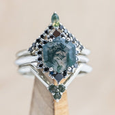 "Nerezza" Bridal Suite Moss Agate Engagement Ring With Diamond Accents