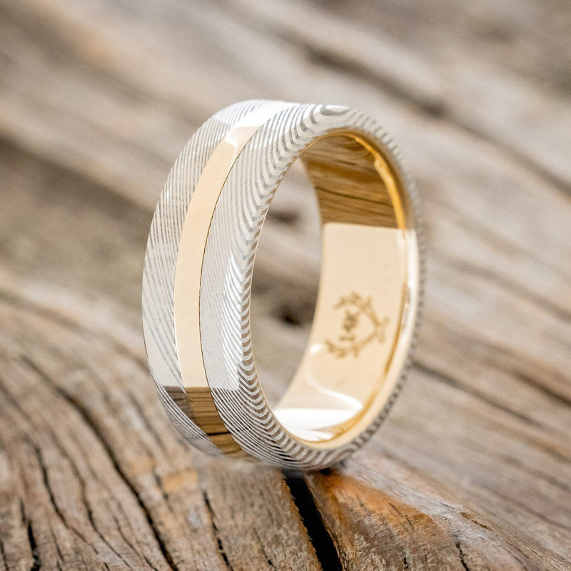"Nirvana" Damascus Steel & 14K Gold Wedding Band | Staghead Designs