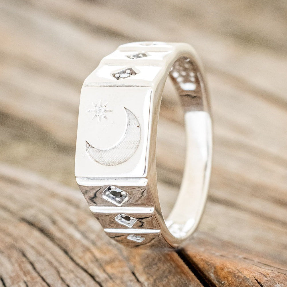 "PERSEUS" - 14K GOLD SIGNET RING WITH CRESCENT MOON ENGRAVING & BLACK