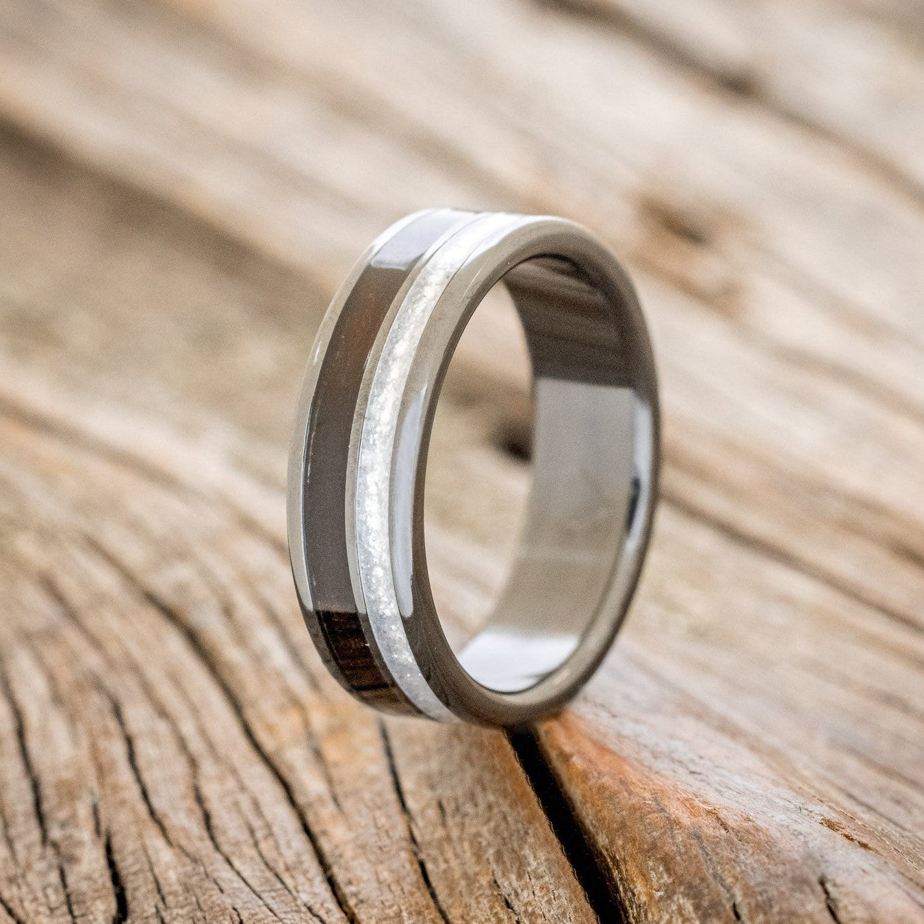 "RAPTOR" -DIAMOND DUST & WENGE WOOD WEDDING BAND