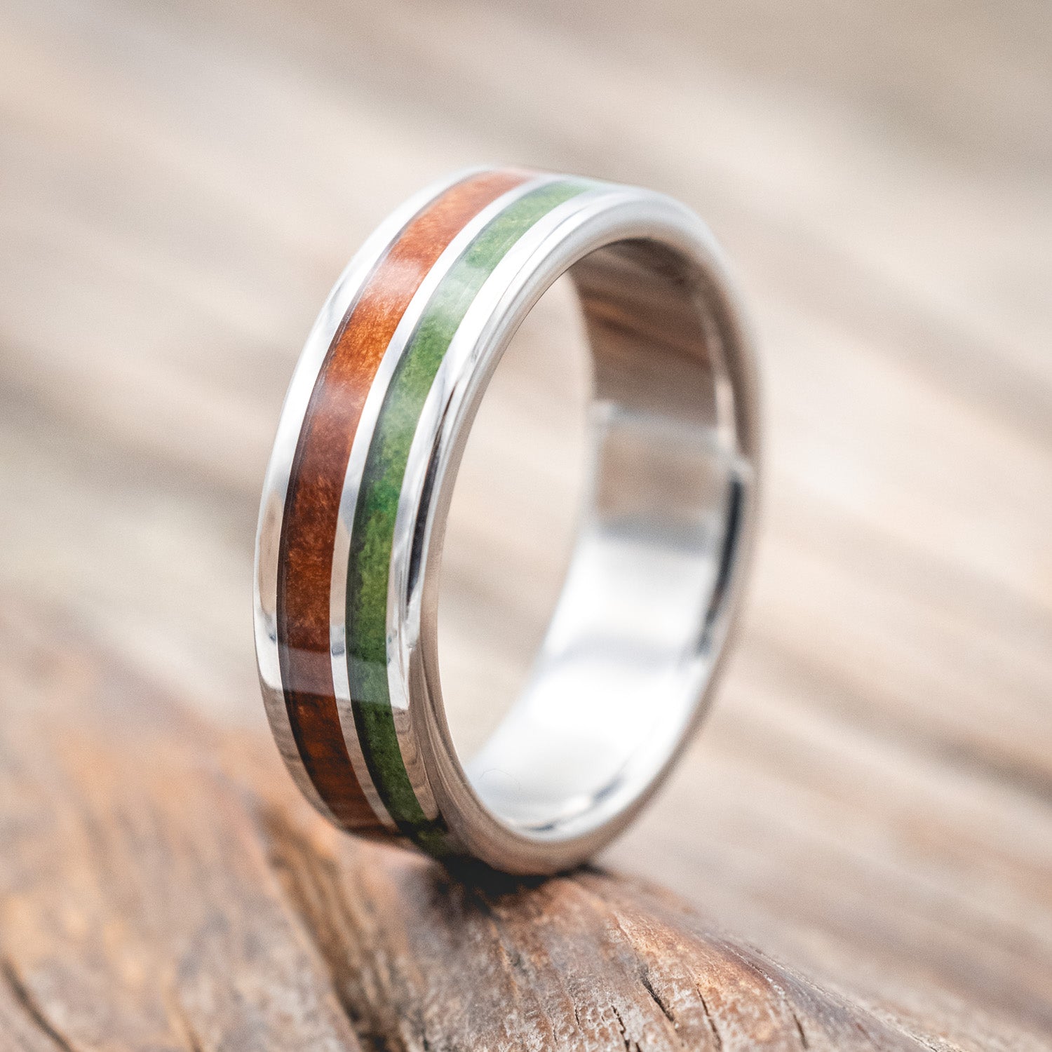 "Raptor" Moss & Redwood Wedding Band | Staghead Designs