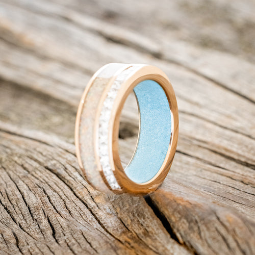 "MEMPHIS" - DIAMONDS & FIRE AND ICE OPAL WEDDING BAND FEATURING A TURQ