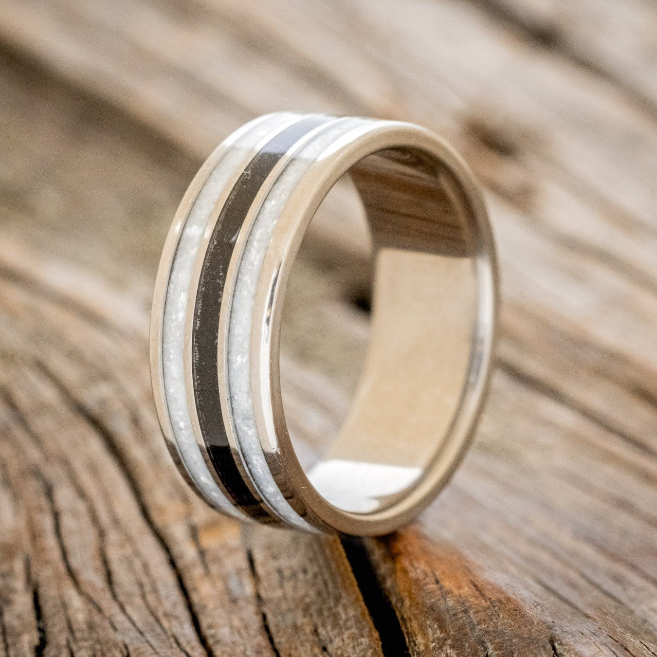 "RIO" - DIAMOND DUST & CHARRED WHISKEY BARREL WEDDING RING