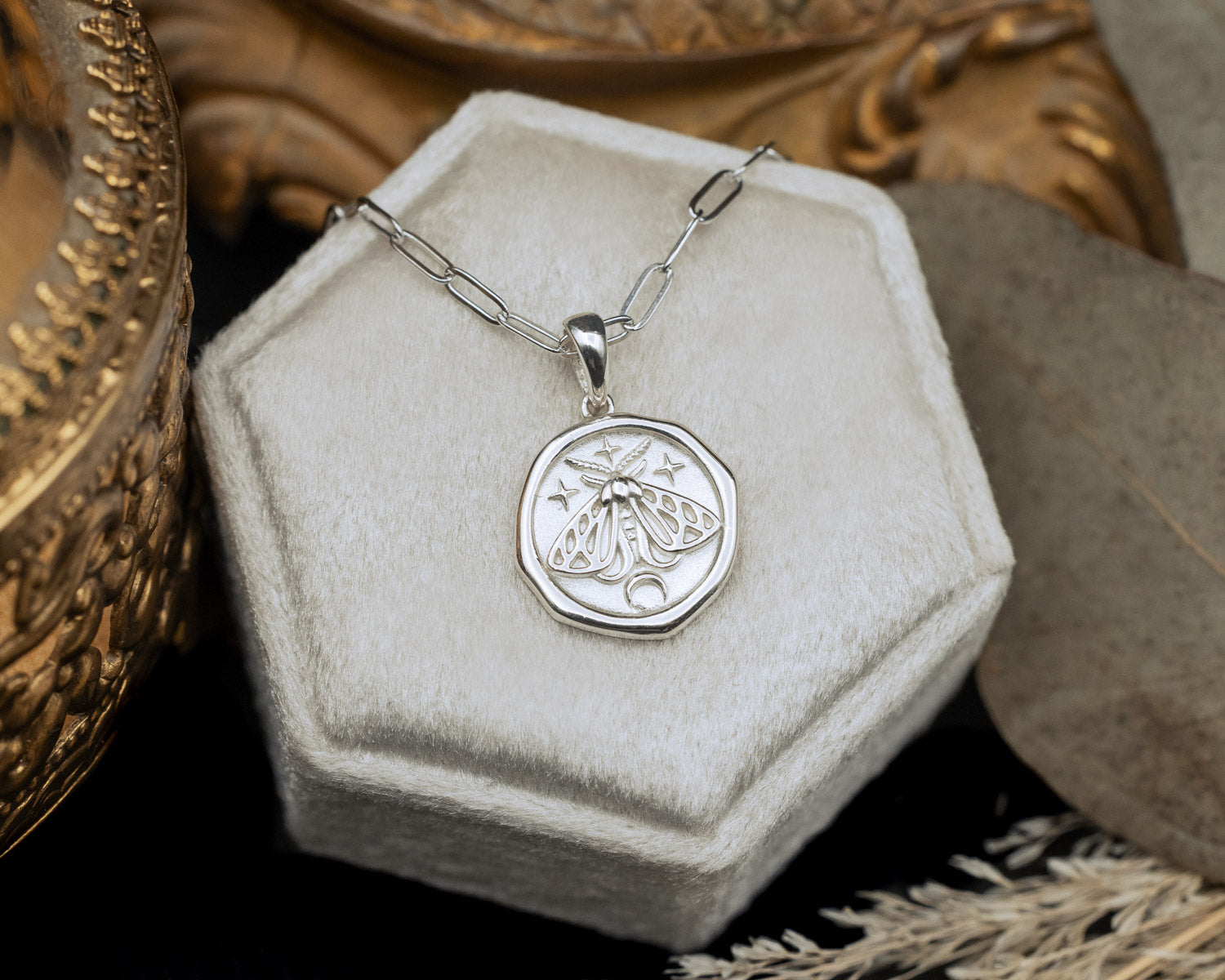 Round Solid Metal Moth Pendant | Staghead Designs