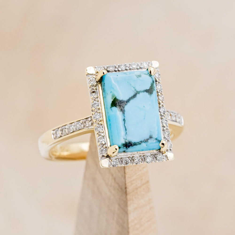 "Sienna" Emerald Cut Turquoise Engagement Ring with Diamond Accents