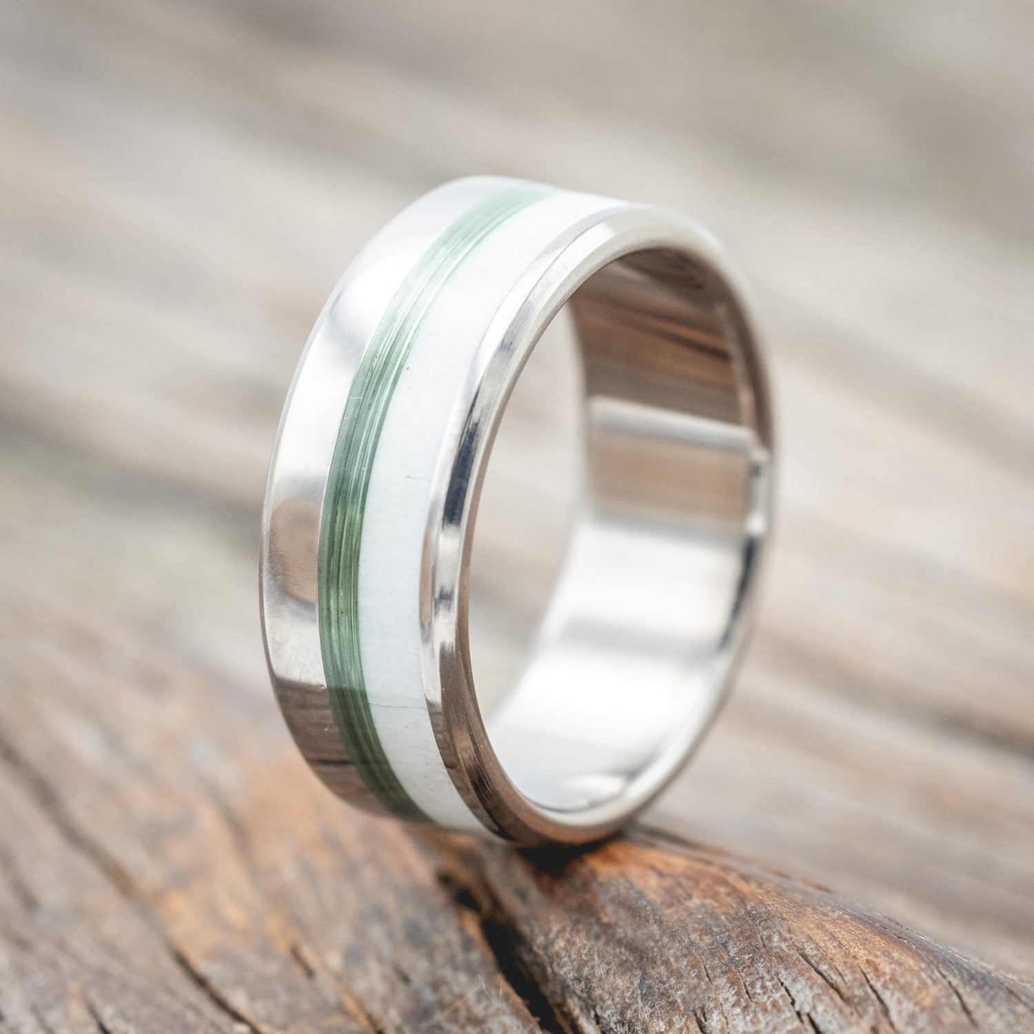 "Tanner" Clear Fishing Line & Antler Wedding Band | Staghead Designs