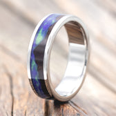 "Borealis" Mountain Wedding Ring With Maple & Glowing Northern Lights