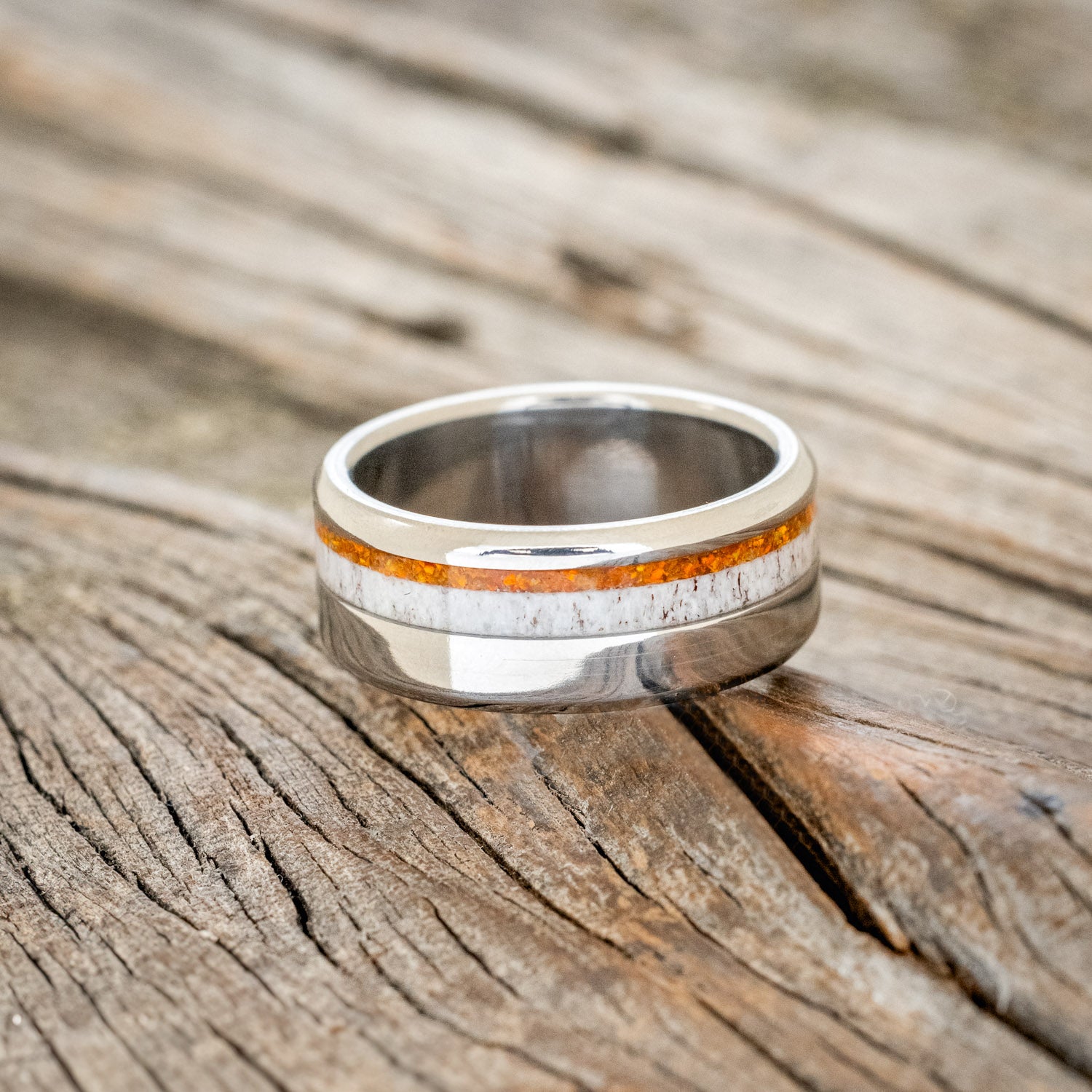 "CASTOR" - ELK ANTLER & ORANGE OPAL WEDDING RING