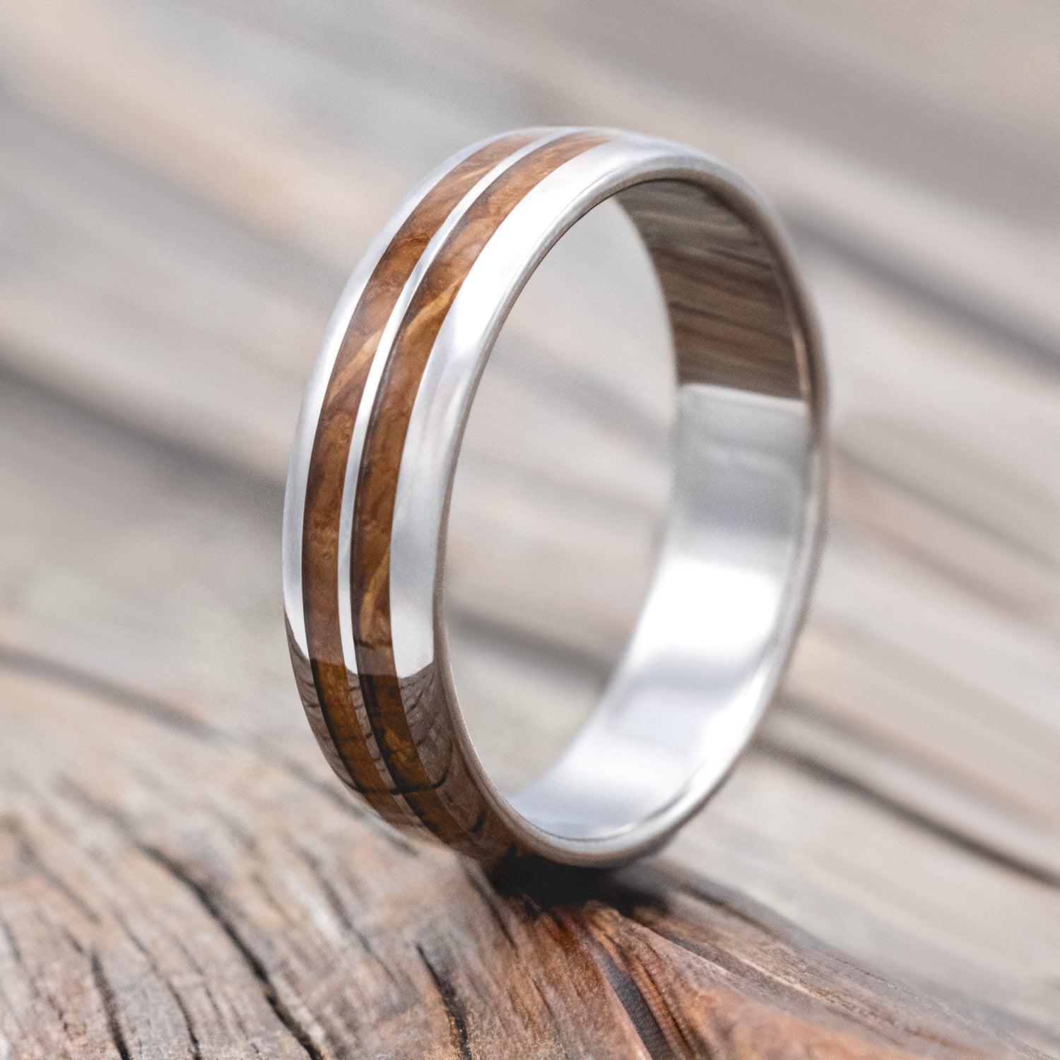 "Cosmo" Domed Whiskey Barrel Oak Wedding Ring | Staghead Designs