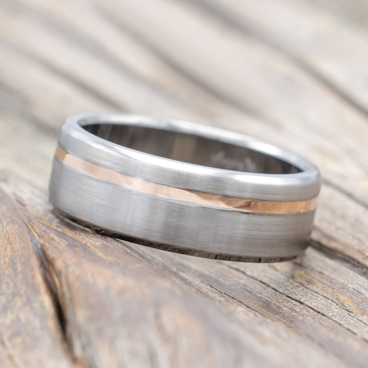 14K Gold Inlay Wedding Ring With a Brushed Finish | Staghead Designs