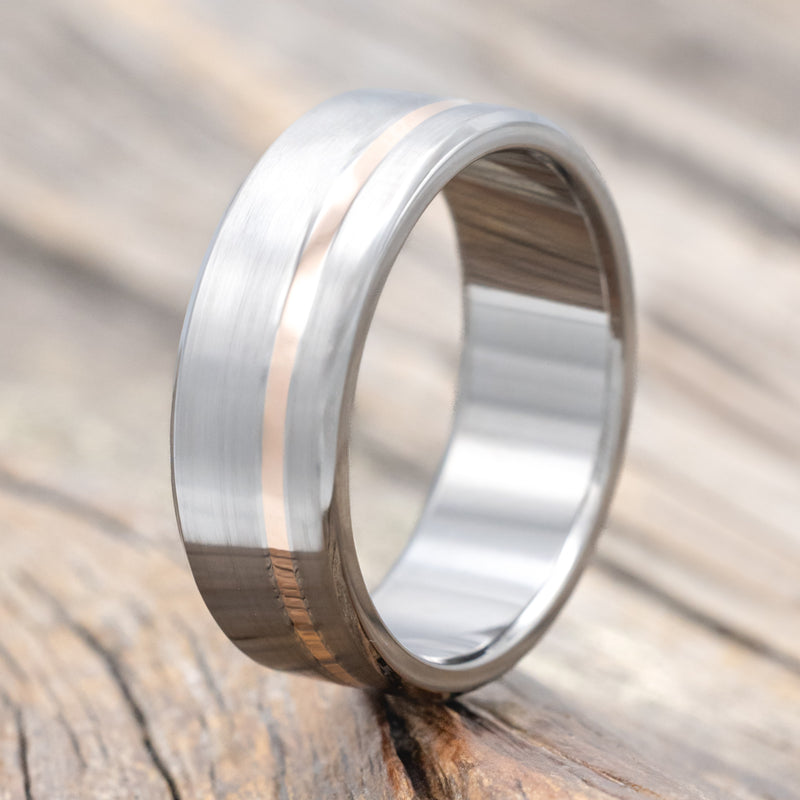 14K Gold Inlay Wedding Ring With a Brushed Finish | Staghead Designs