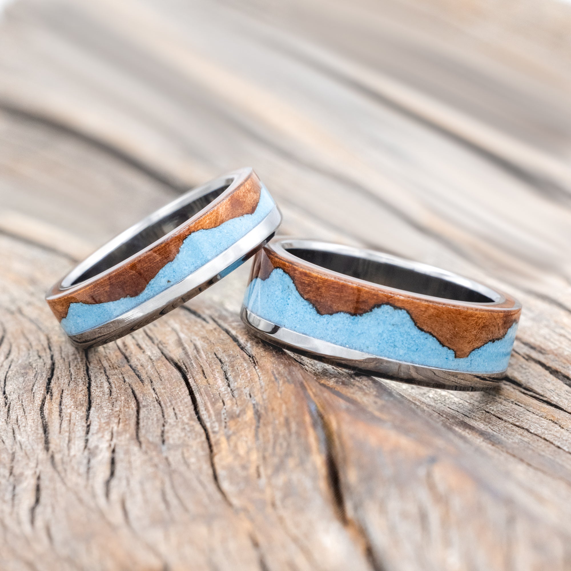 "Ezra" Set of Redwood & Turquoise Wedding Bands | Staghead Designs