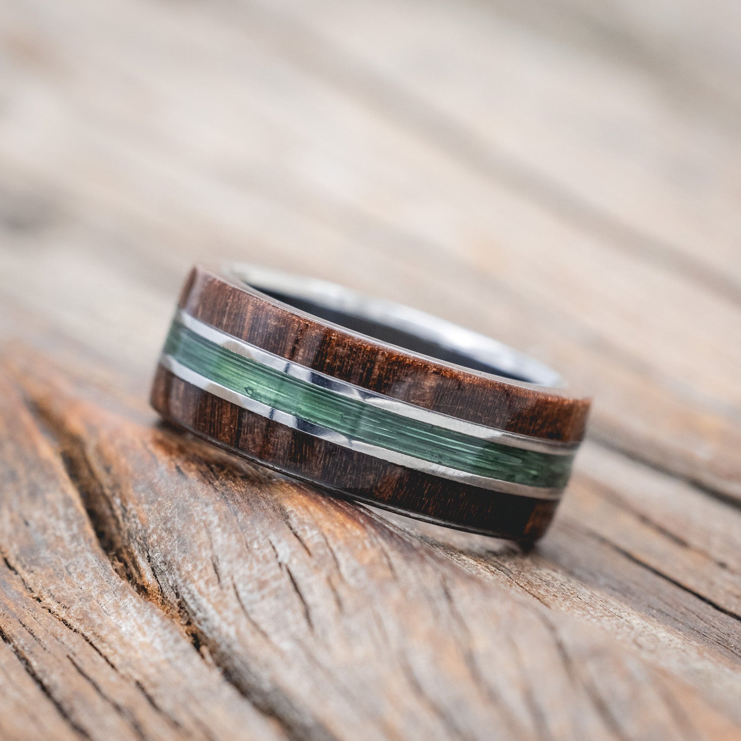 "GLEN" - DARK MAPLE WOOD & FISHING LINE WEDDING RING