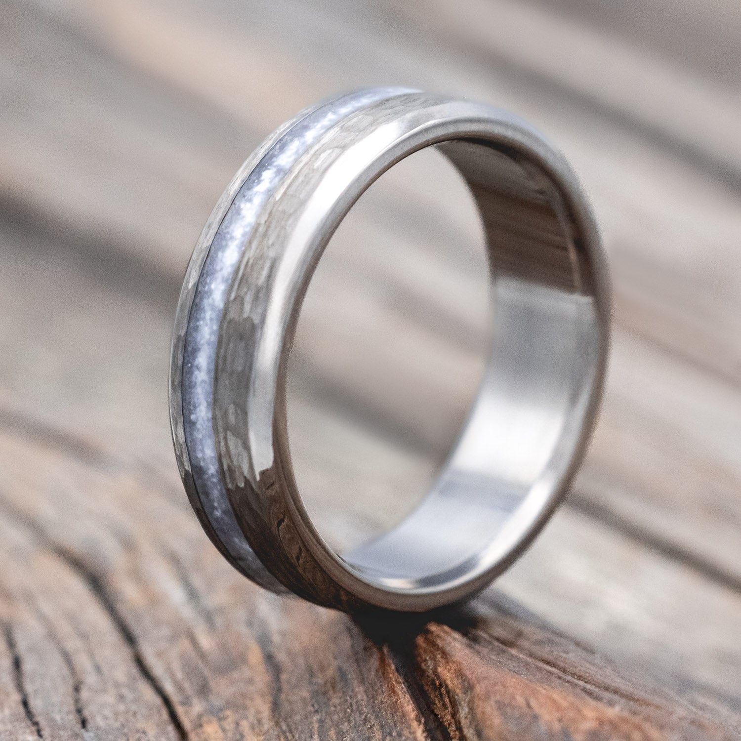 "Vertigo" Matching Set Of Diamond Dust Wedding Bands + Hammered Finish