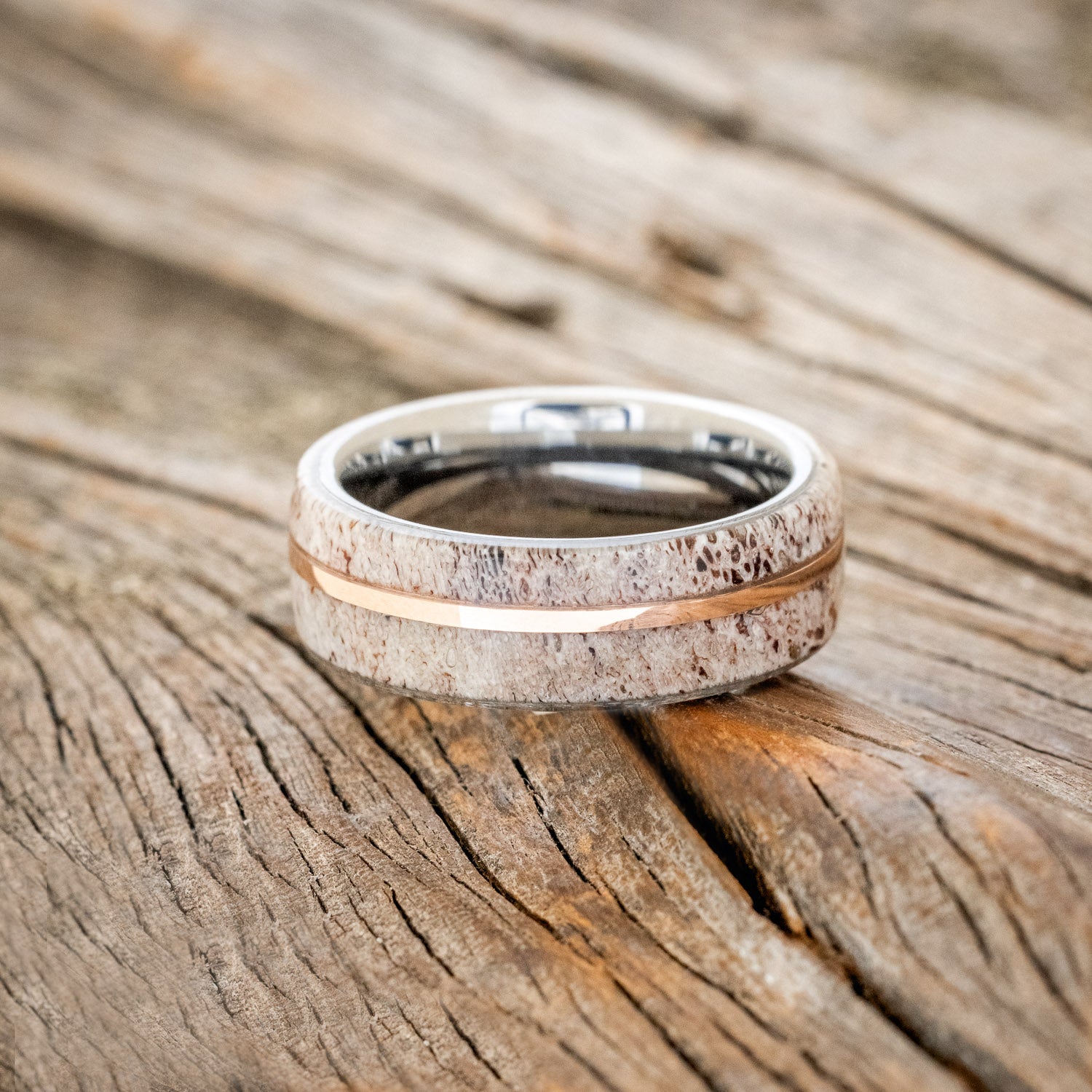 "GOLDEN" - ELK ANTLER & 14K GOLD INLAY WEDDING BAND