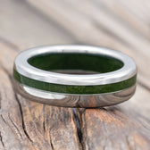 "Vertigo" Matching Set Of Moss Inlay & Lining Wedding Bands