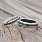 "Vertigo" Matching Set Of Moss Inlay & Lining Wedding Bands