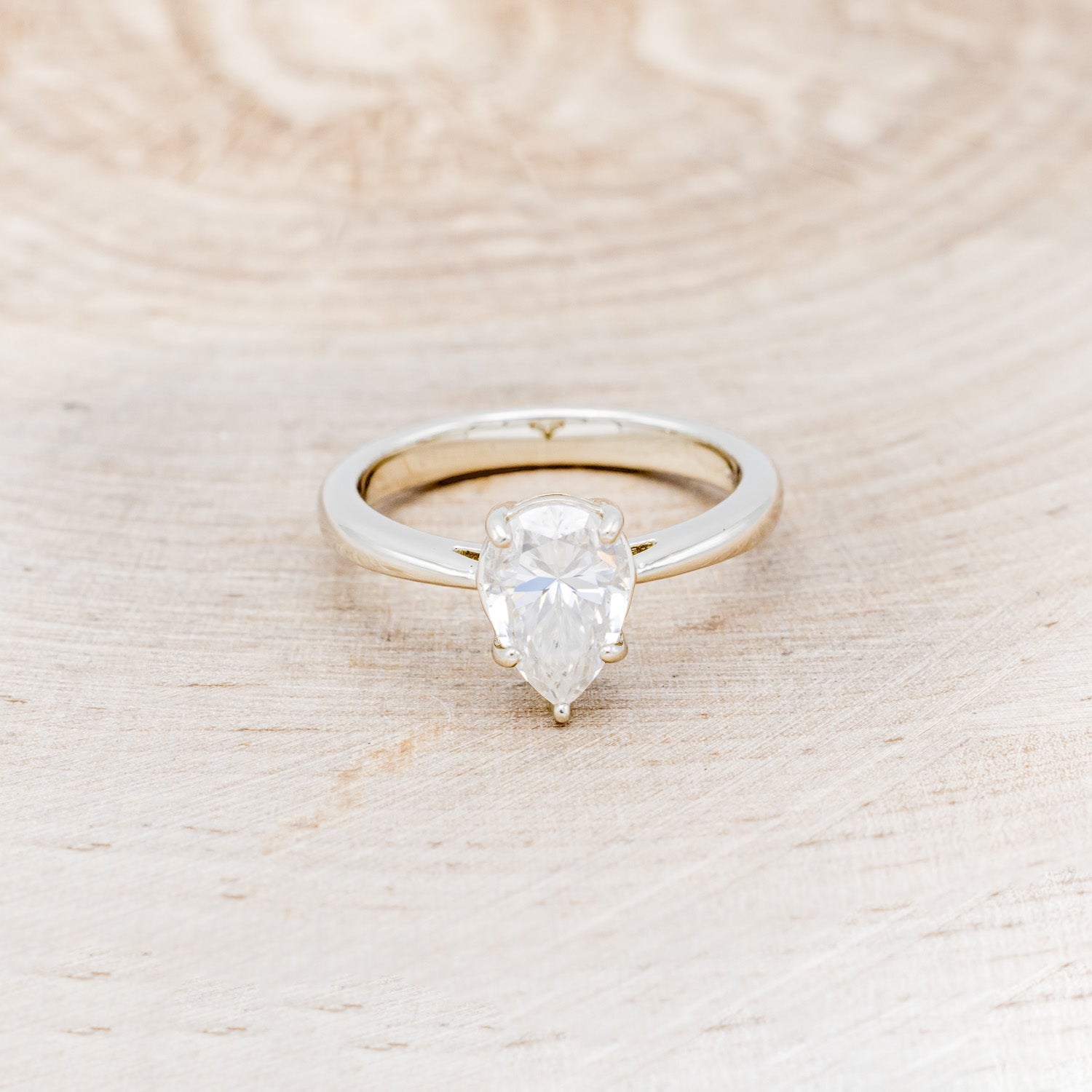 5 Prong Pear Cut Moissanite Solitaire Engagement Ring