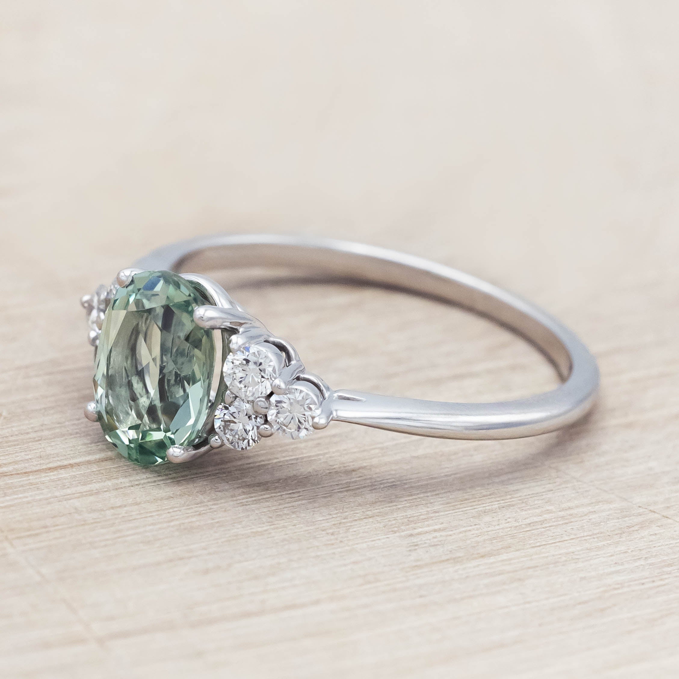 "Rhea" Lab-Grown Green Sapphire Engagement Ring With Diamond Accents