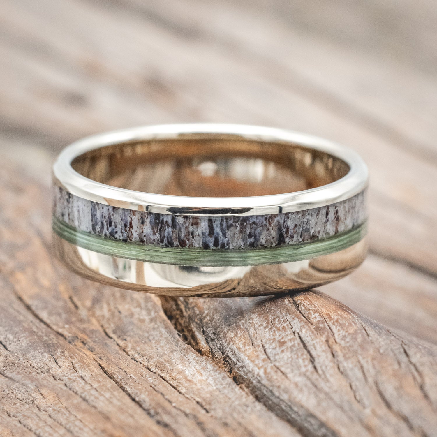 "Tanner" Clear Fishing Line & Antler Wedding Band | Staghead Designs