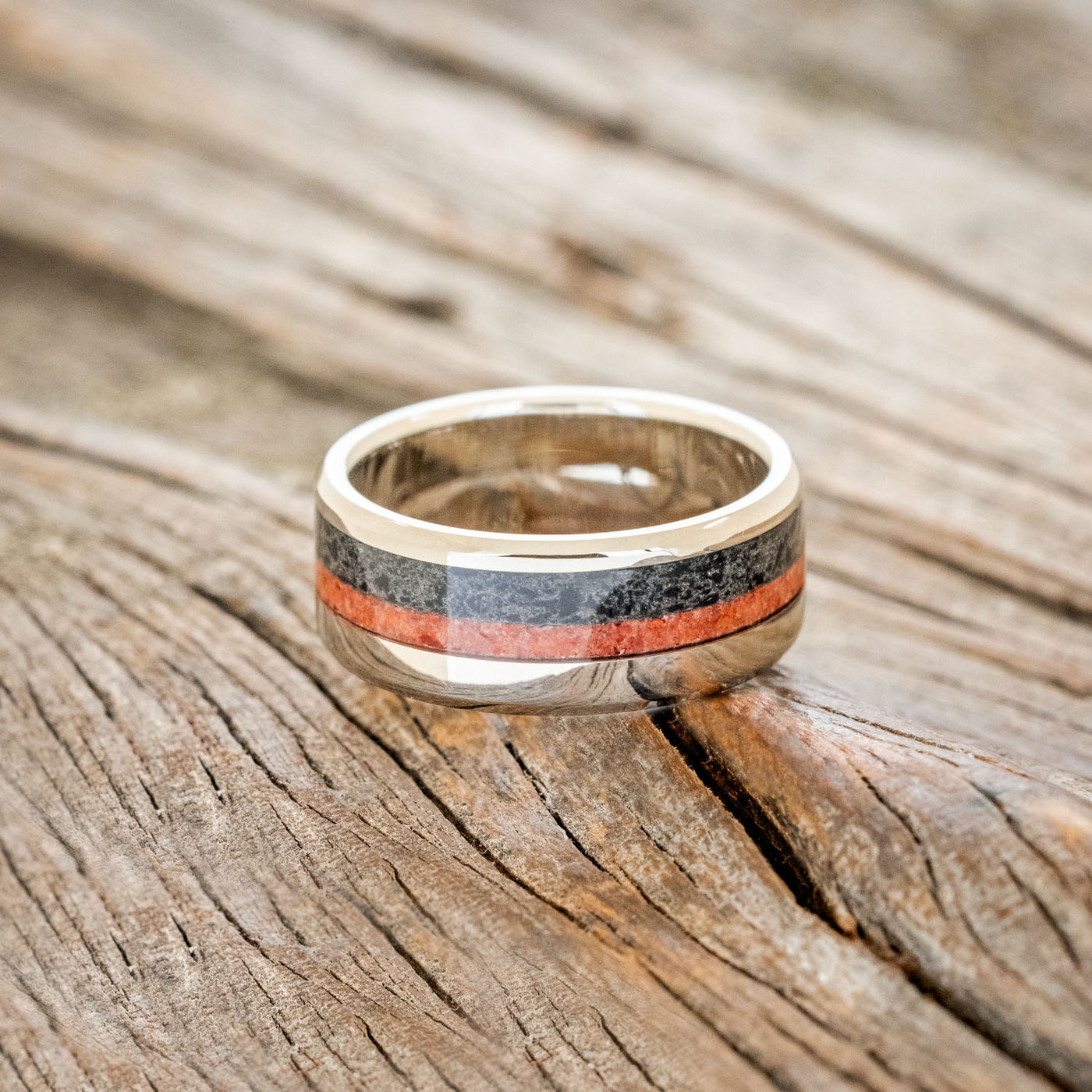 "TANNER" - Red Ruby Opal & Black Onyx Wedding Ring | Staghead Designs