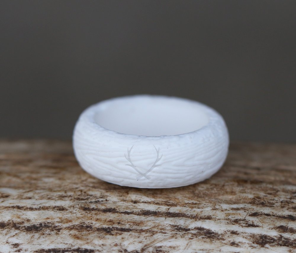 White Wood Grained Silicone Wedding Band for Men from Staghead